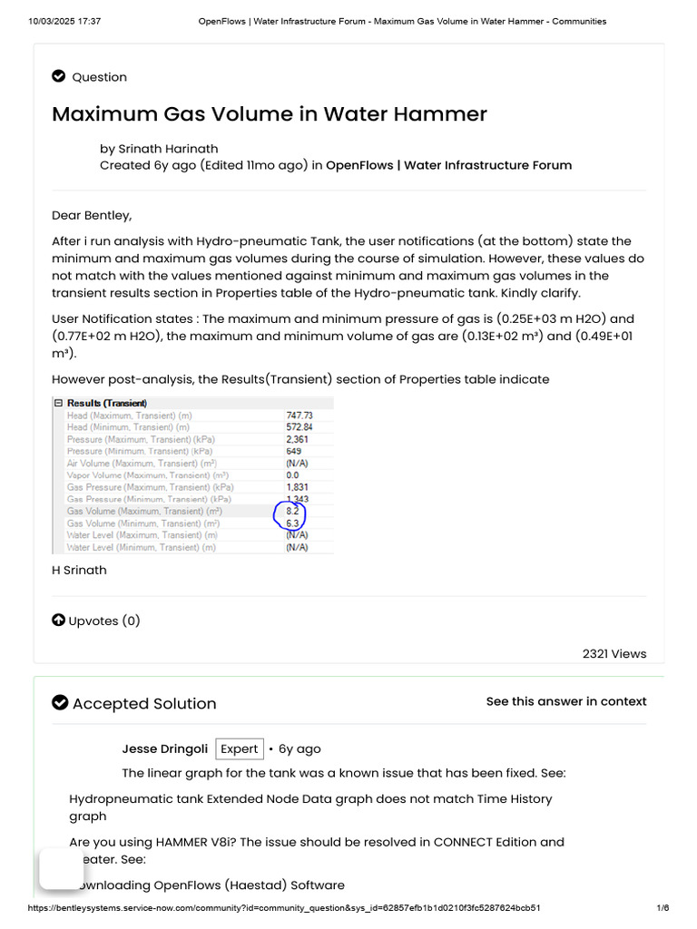 OpenFlows - Water Infrastructure Forum - Maximum Gas Volume in Water Hammer - Communities | PDF ...