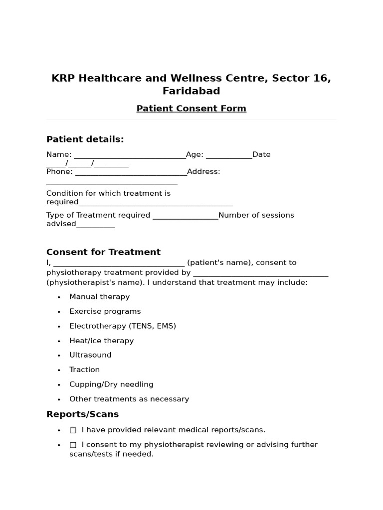 KRP Healthcare Patient Consent Form | PDF