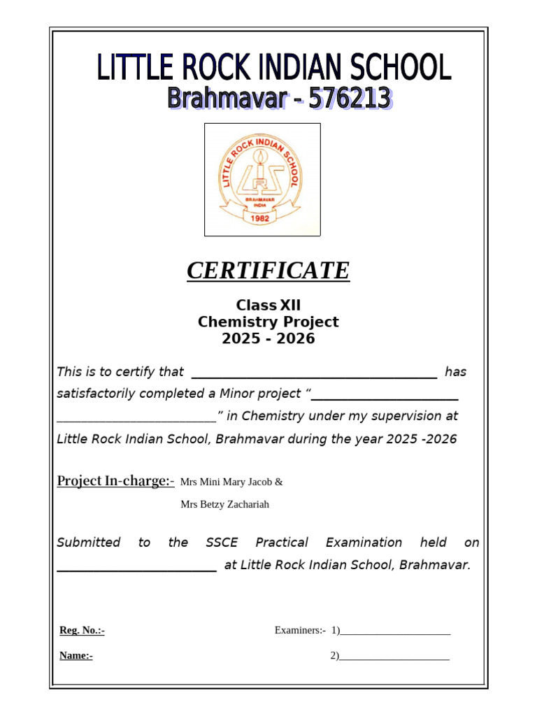 Class XII Chemistry Project Certificate | PDF