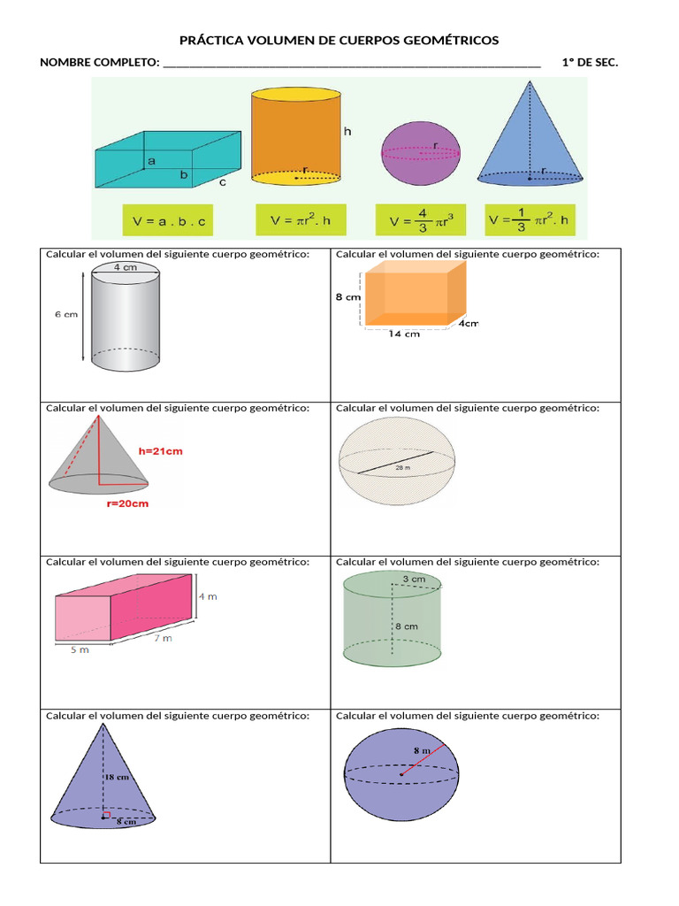 Volumen de Cuerpos Geométricos | PDF
