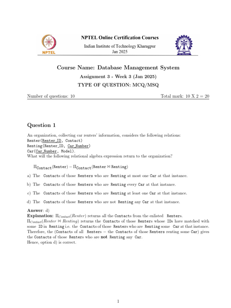 Database Management System Assignment 3 | PDF | Relational Model | Data Management