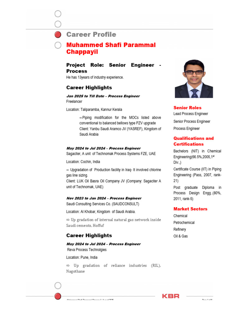 Muhammed Shafi KBR CVreport | PDF | Hydrocarbons | Chemical Substances