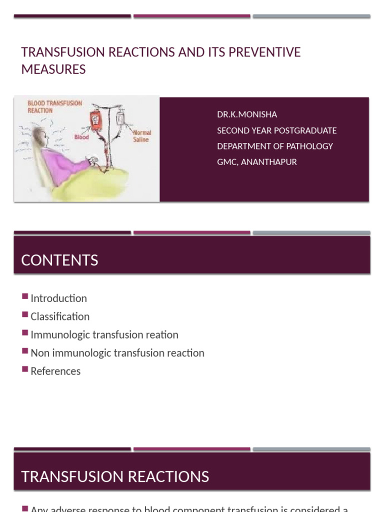 Transfusion Reactions: Types & Prevention | PDF | Blood Transfusion ...