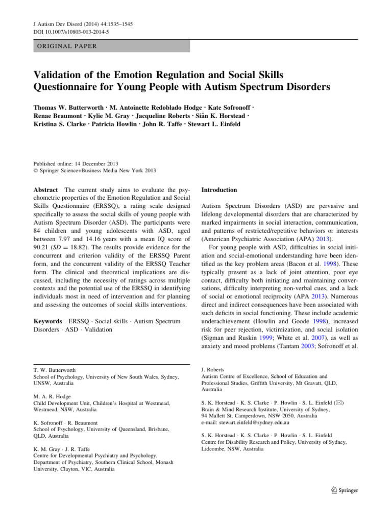 Validation of The Emotion Regulation and Social Skills Questionnaire ...