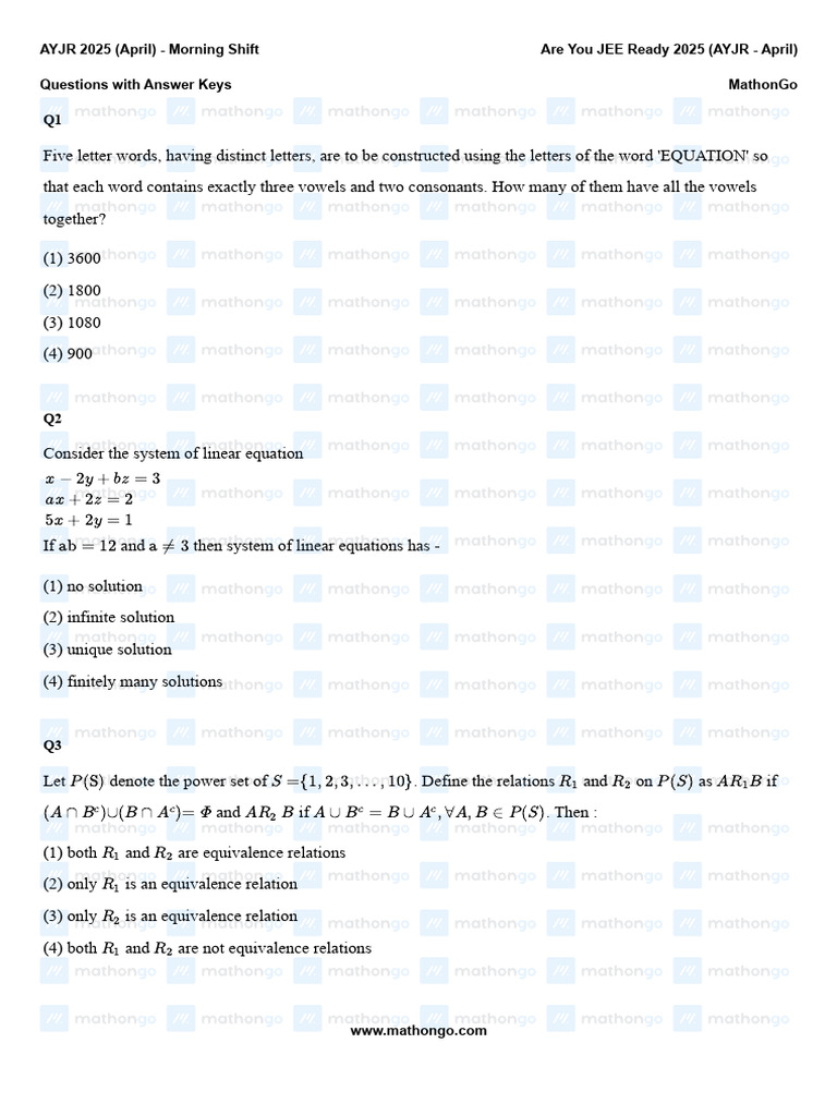 AYJR 2025 April Morning Shift Key | PDF | Cyanide | Molecules