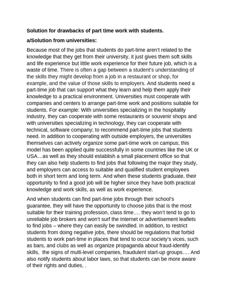 Solution For Drawbacks of Part Time Work With Students | PDF ...
