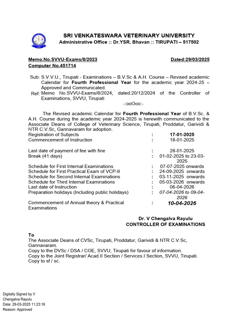 IV Year 202425 Revised Calendar | PDF