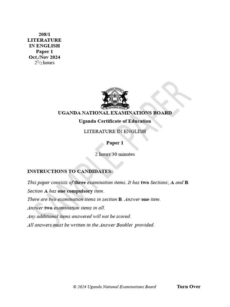 2081 Literature in English UNEB Sample Paper New Curriculum 2024 Plus ...