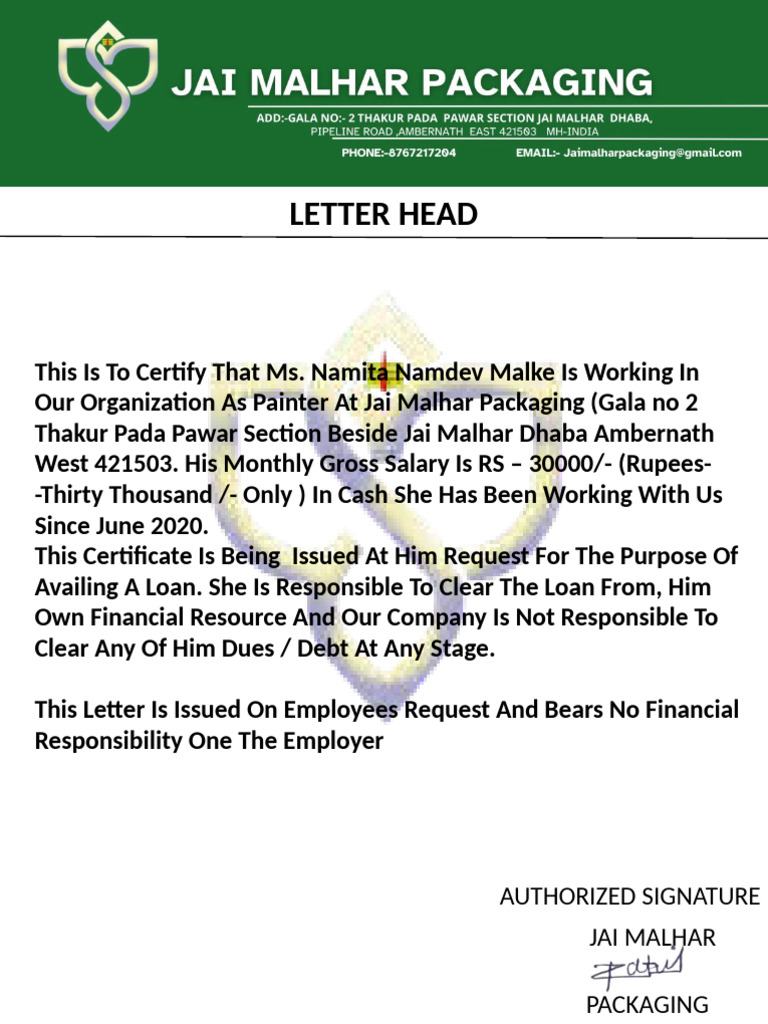 Jai Malhar Packaging Letter Pad Namita Malke | PDF