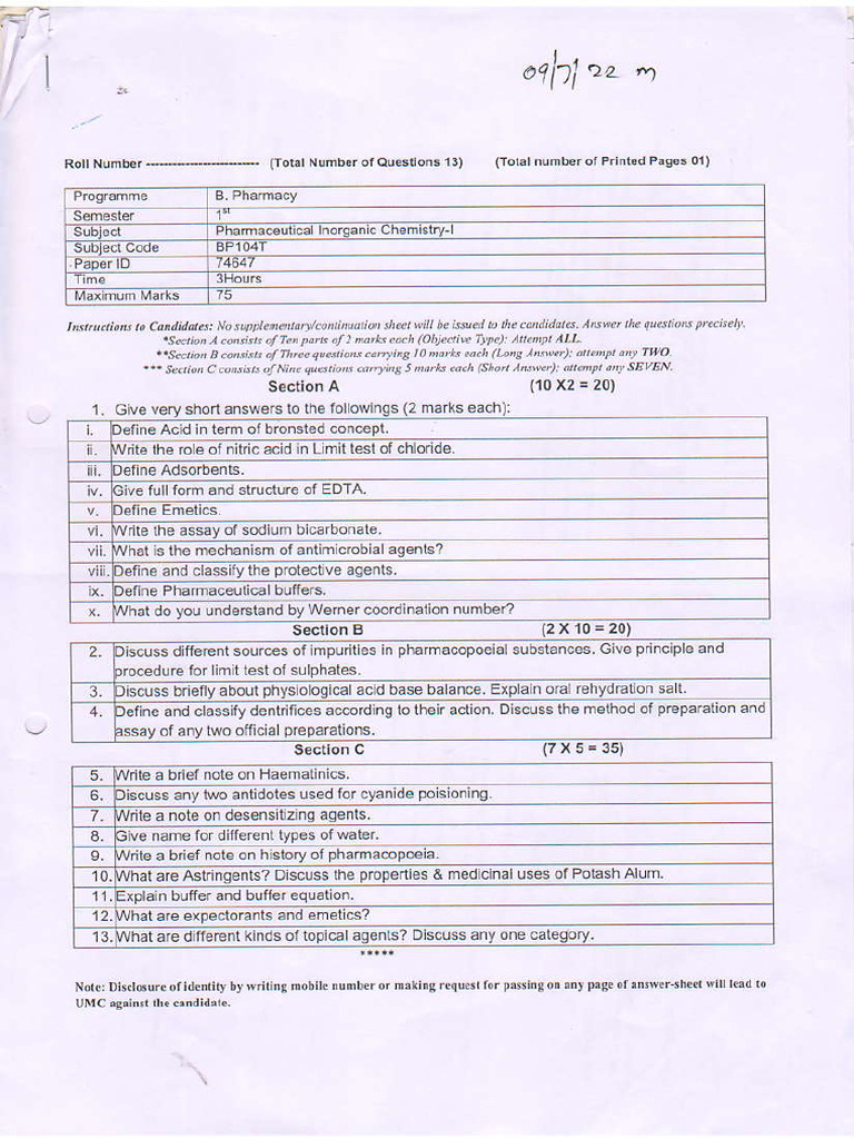 BP-104T Previous Question Papers | PDF