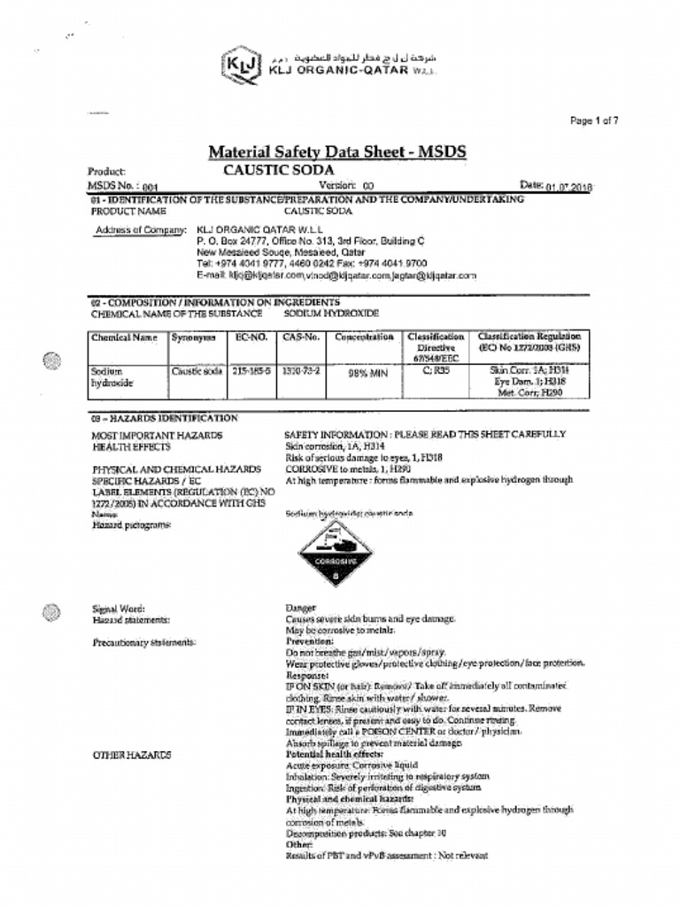 Msds Naoh Prills (KLJQ) Qatar | PDF