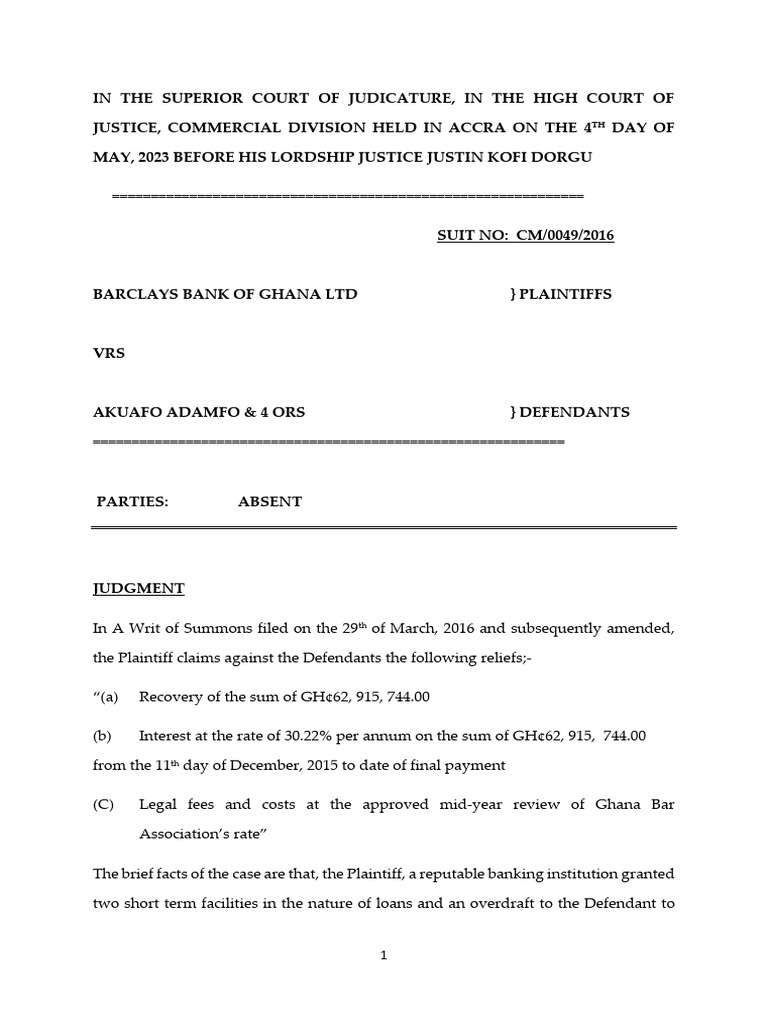 Barclays Bank vs. Akuafo Adamfo Case | PDF | Burden Of Proof (Law) | Public Law