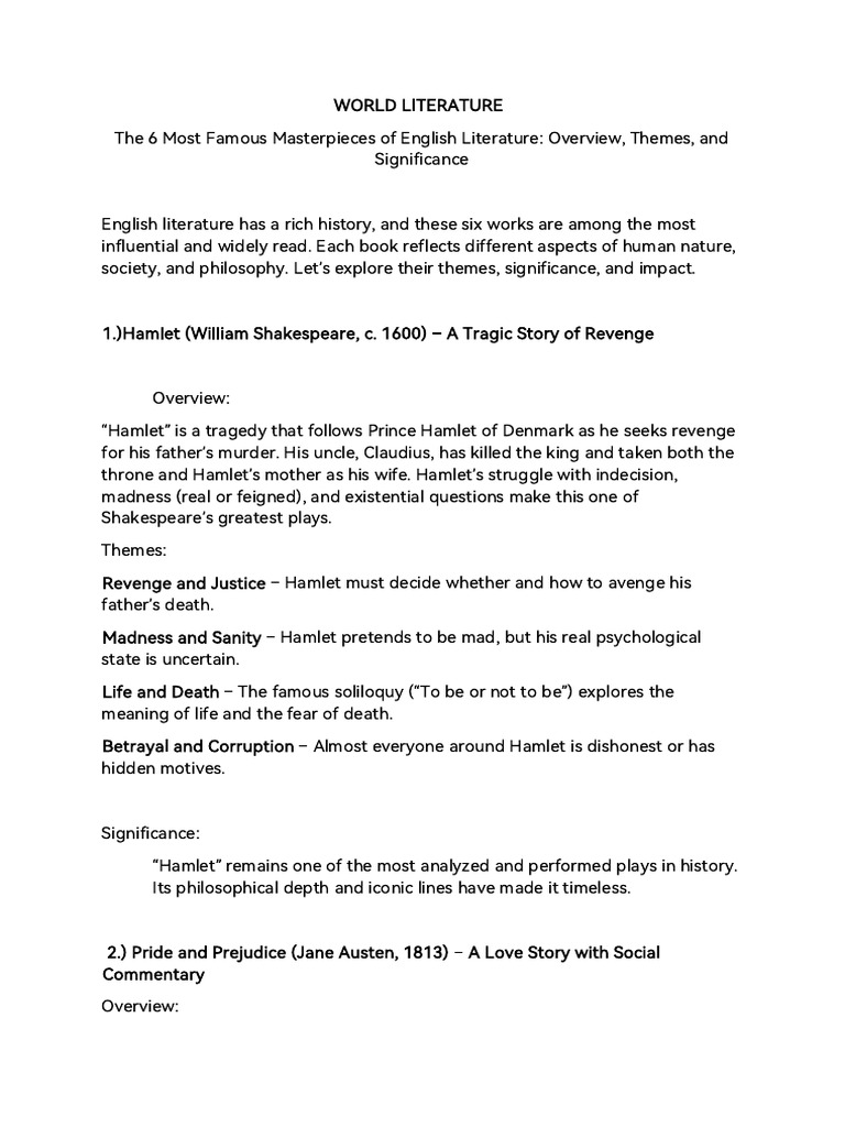 6 Influential English Literature Masterpieces | PDF | Hamlet ...