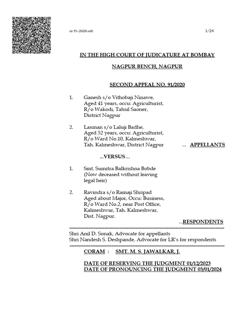 Ganesh and Ors. vs. Sumitra Balkrishna Bobde and Ors. | PDF | Lawsuit | Appeal