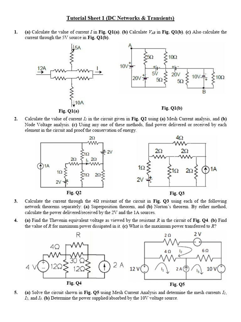 Tutorial Sheet1 DC Networks Transient | PDF | Electrical Network | Electronic Circuits