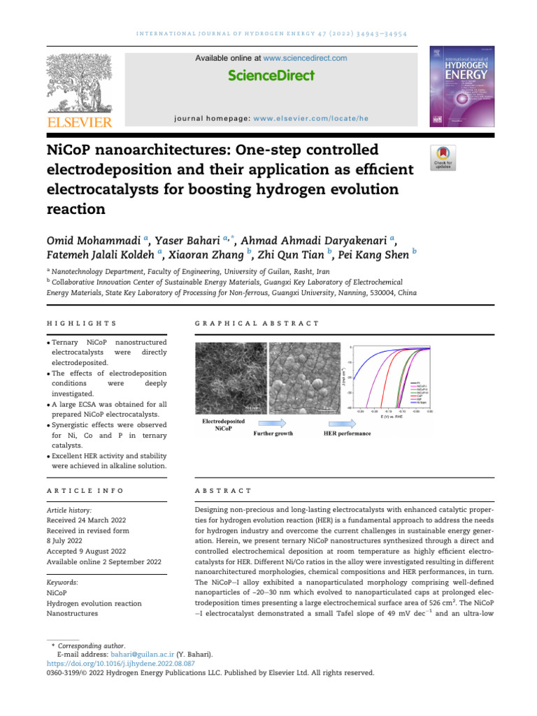 NiCoP Nanoarchitectures One-step Controlled | PDF | Nickel | X Ray Photoelectron Spectroscopy