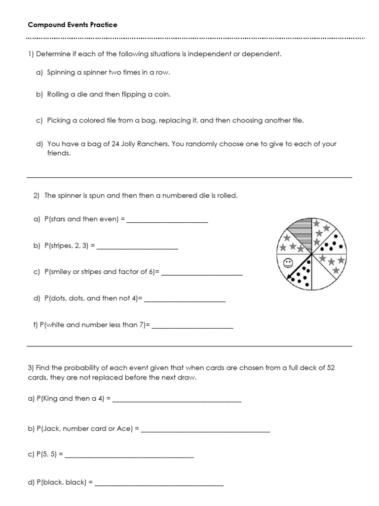 Compound Events Probability Practice | PDF