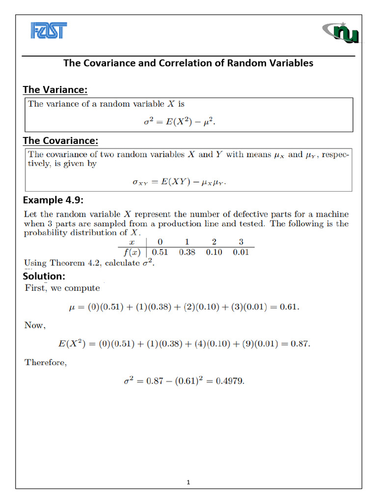 The Covariance and Correlation of Random Variables | PDF