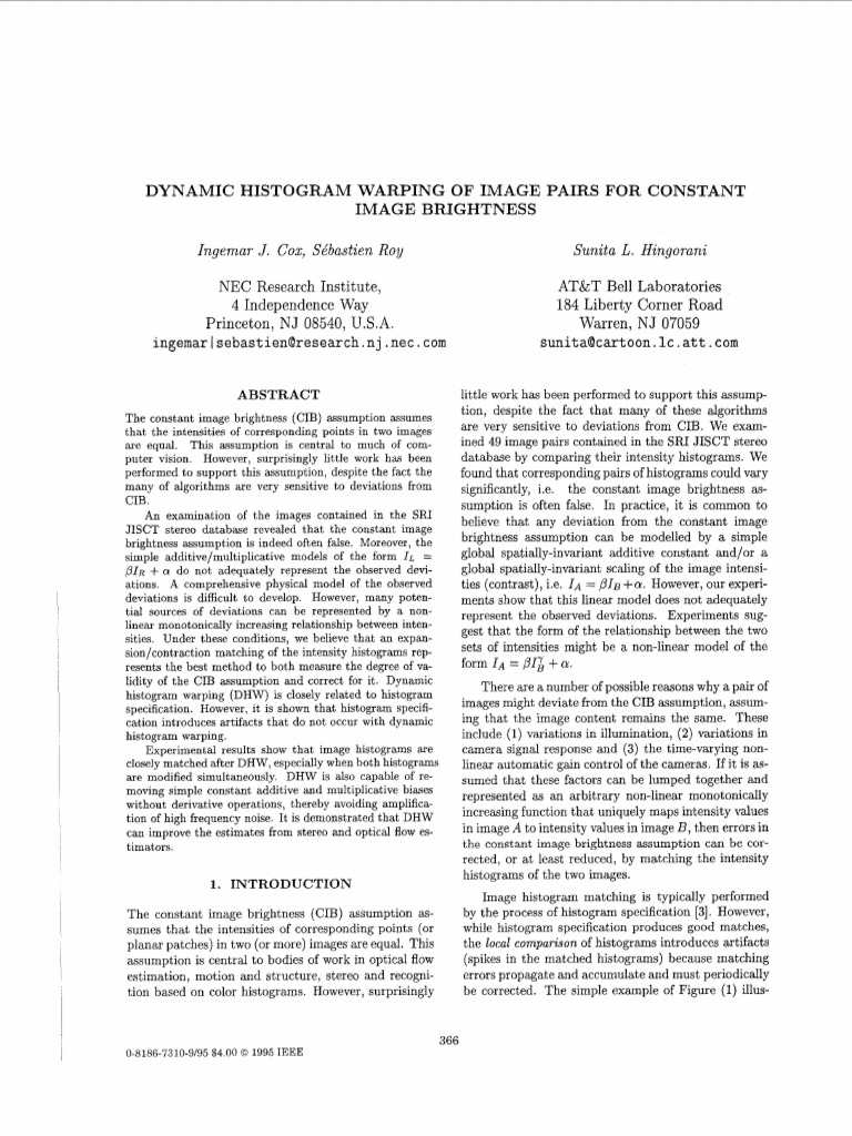 Dynamic Histogram Warping of Image Pairs For Constant Image Brig | PDF ...