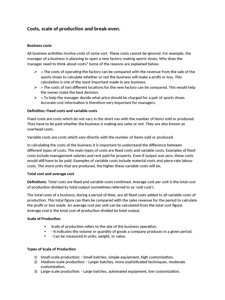 Understanding Business Costs and Break-Even | PDF | Average Cost ...