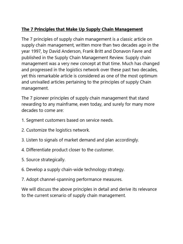 Seven Principles of Supply Chain Management | PDF