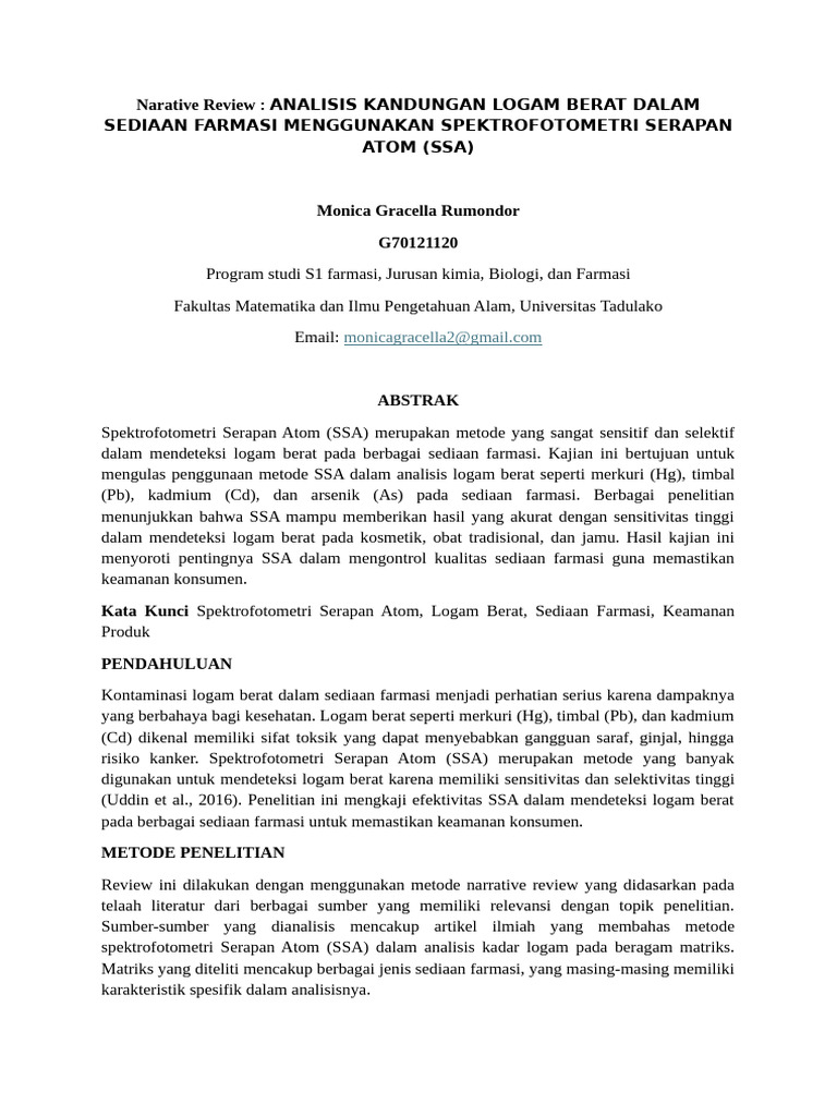 Narative Review: ANALISIS KANDUNGAN LOGAM BERAT DALAM SEDIAAN FARMASI ...