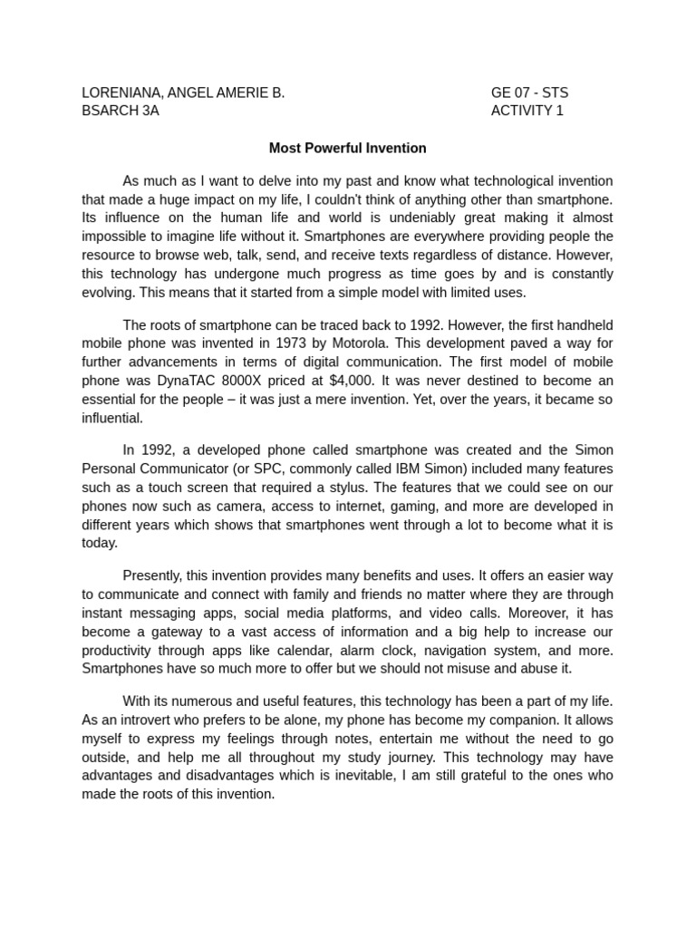 STS - Most Powerful Invention | PDF | Smartphone | Telephone