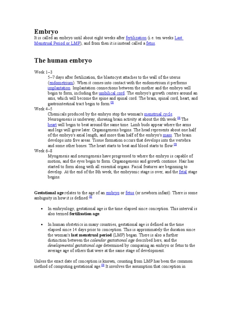 Embryo: Fertilization Last Menstrual Period or LMP Fetus | PDF ...
