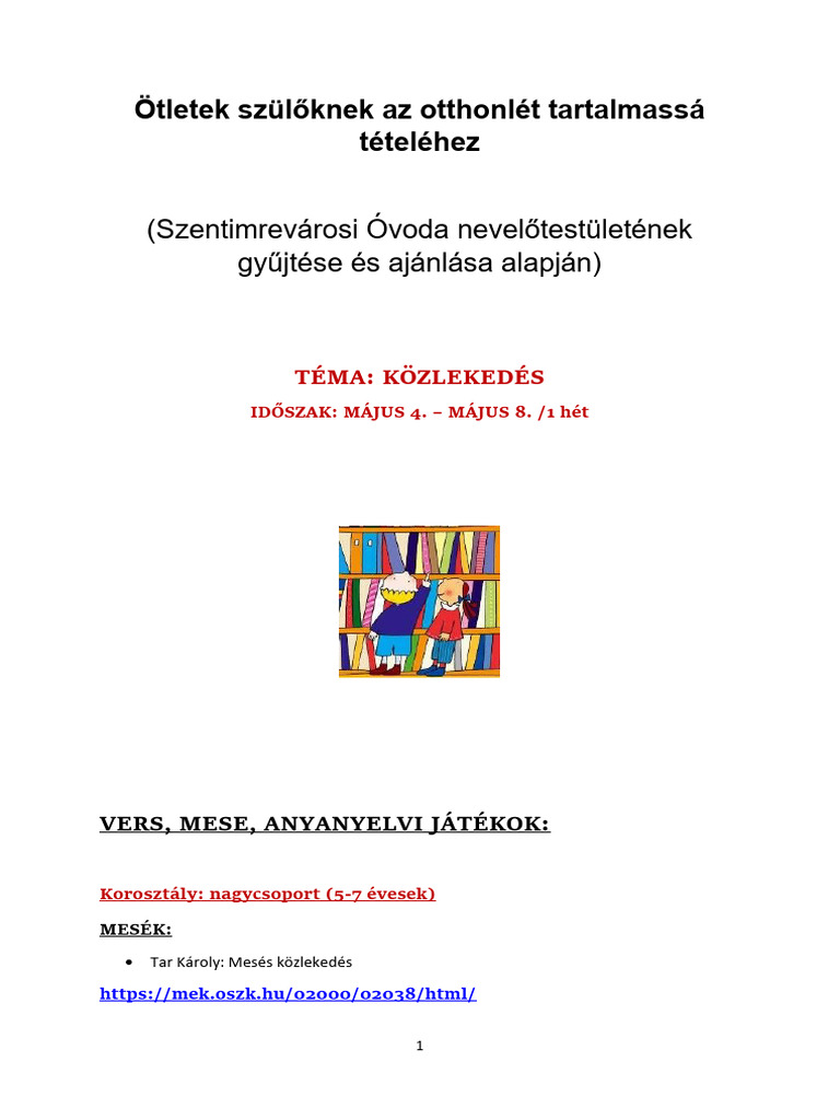 4.otletek Szuloknek Az Otthonlet Tartalmassa Tetelehez - Kozlekedes | PDF