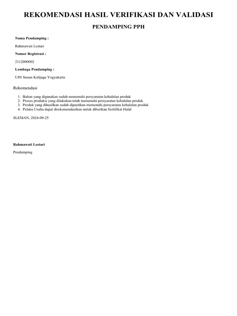 Rekomendasi Hasil Verifikasi Dan Validasi Pdf