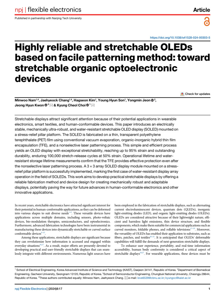 Highly Reliable and Stretchable Oleds Based On Facile Patterning Method: Toward Stretchable ...