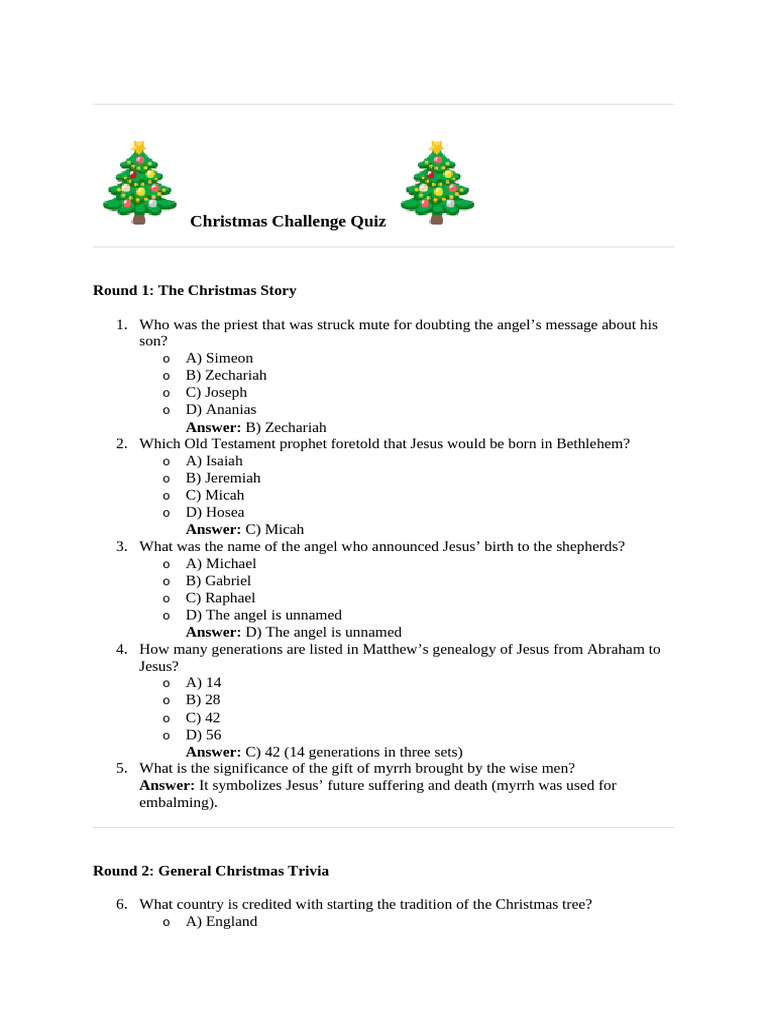 Christmas Challenge Quiz | PDF | Nativity Of Jesus | Biblical Magi