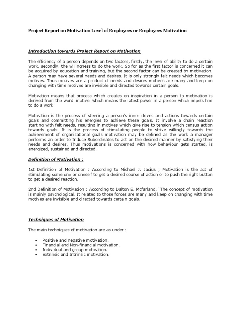Project Report On Motivation Level | PDF | Systems Psychology | Motivation