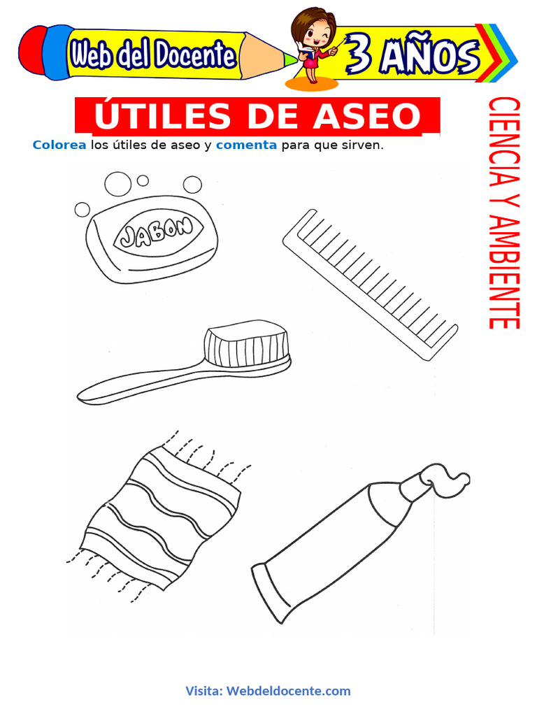 Útiles de Aseo: Colorea y Aprende | PDF