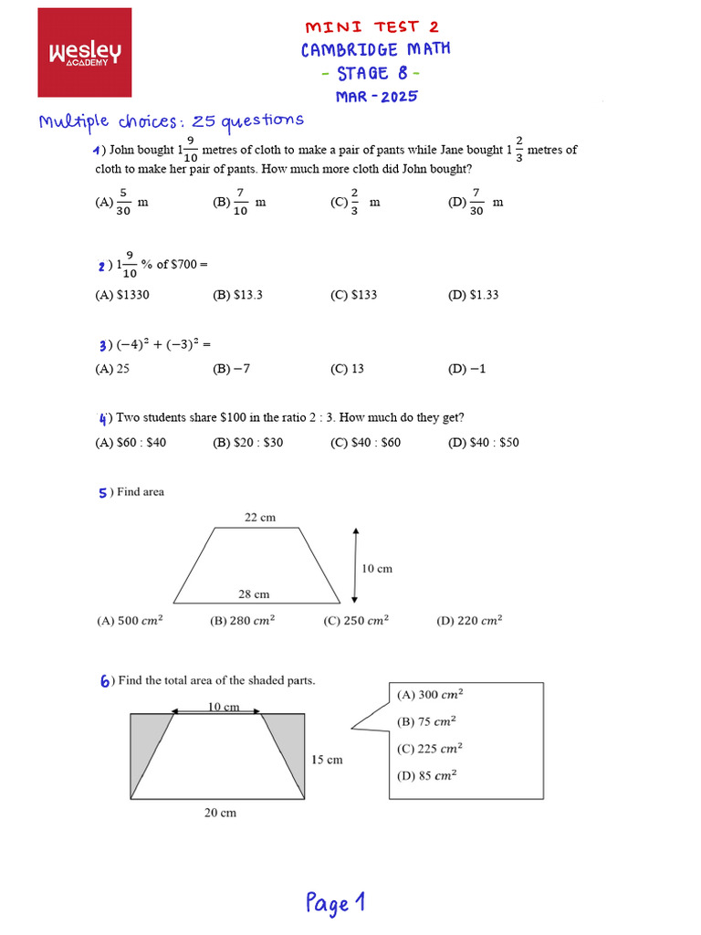 Mini Test 2 - Cam Math 8 | PDF | Shape | Euclidean Geometry