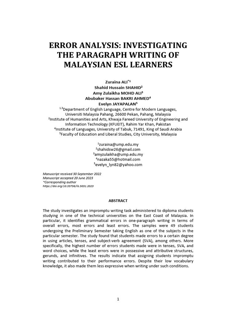 Ali, Shahid, Mohd Ali, Bakri Ahmed, Jayapalan - Error Analysis ...