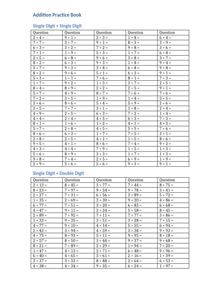 Addition Practice Book | PDF