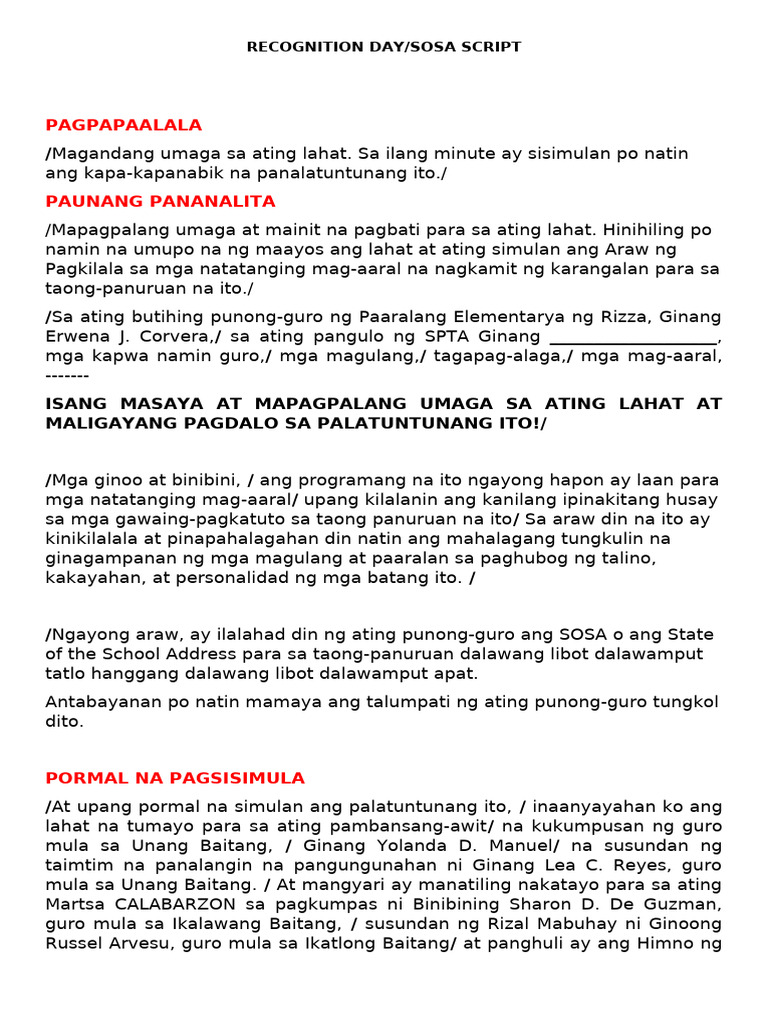 Recognition Day Script | PDF