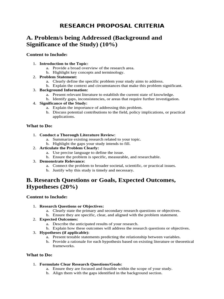 Research Proposal Criteria Format | PDF | Methodology | Hypothesis