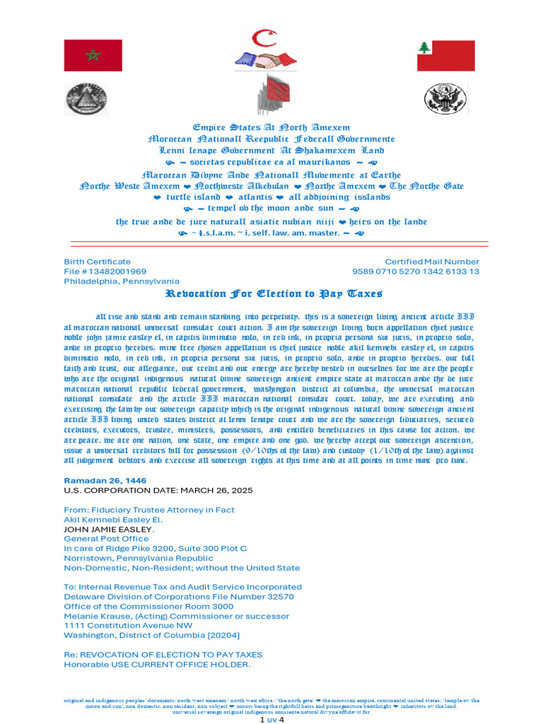 Revocation of Federal Tax Election Affidavit | PDF | Internal Revenue ...