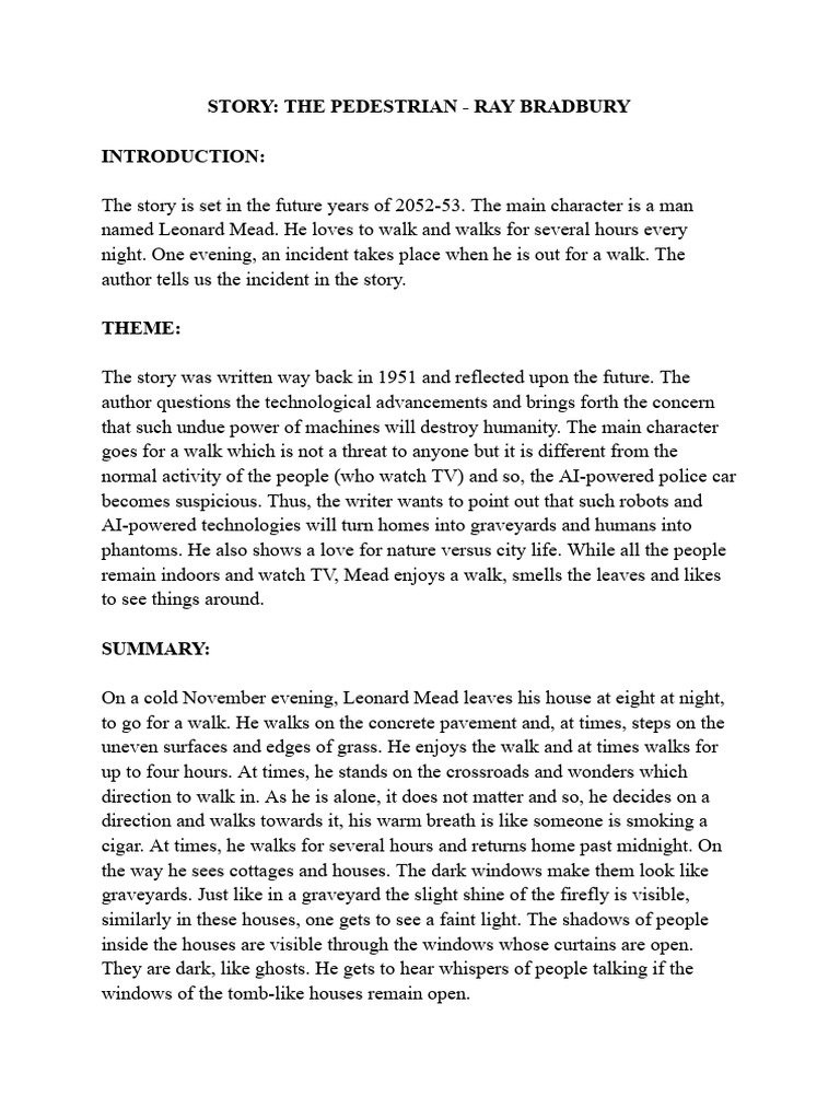 Story - The Pedestrian - Analysis | PDF