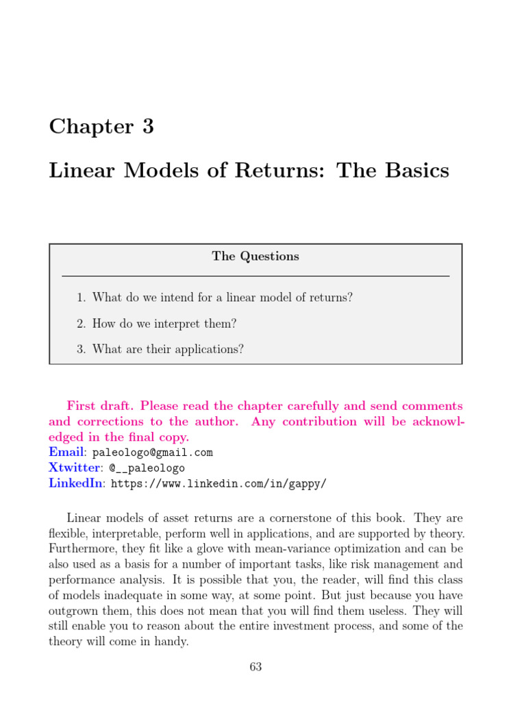 Basics of Linear Models for Returns | PDF | Matrix (Mathematics ...