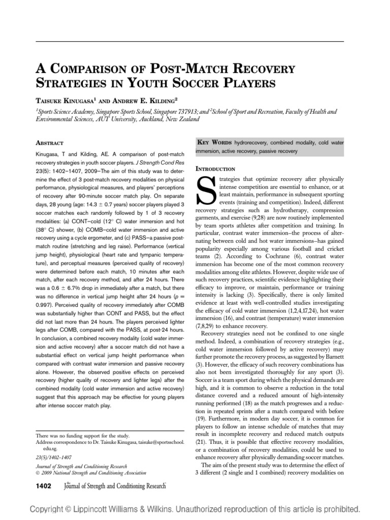 Post-Match Recovery in Youth Soccer | PDF | Strength Training | Heart Rate