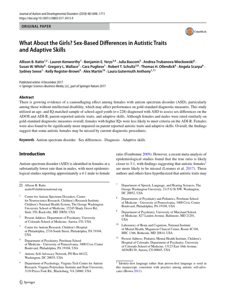 Sex-Based Differences in Autistic Traits | PDF | Autism | Effect Size