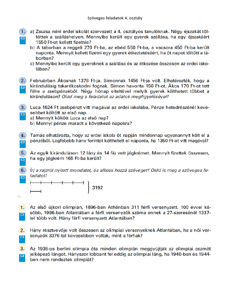 Szöveges Feladatok 4. Osztály | PDF