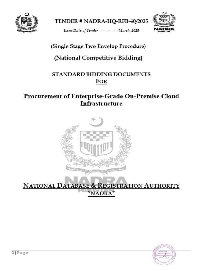 TENDER NO. NADRA-HQ-RFB-402025 PROCUREMENT OF ENTERPRISE-GRADE ON ...
