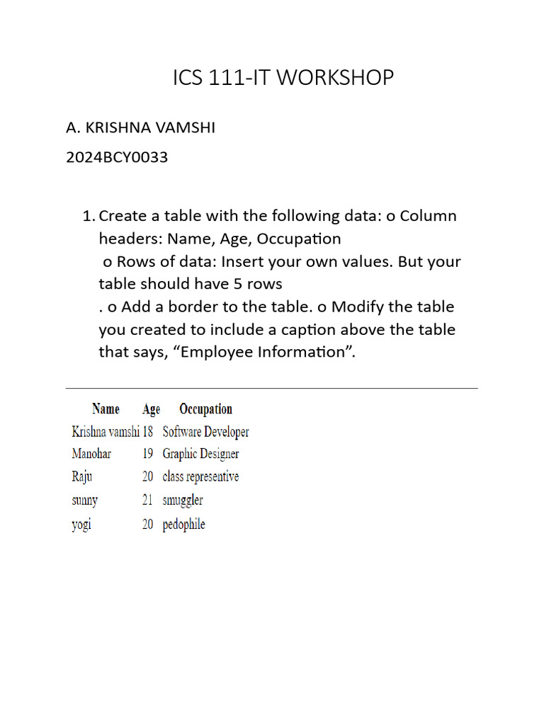 IT Workshop: Table and Form Creation | PDF