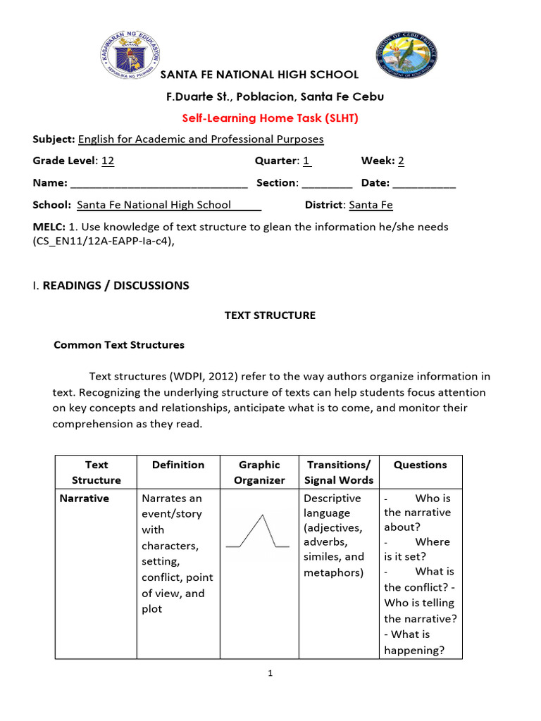 EAPP Q1 Week 2 Text Structures | PDF