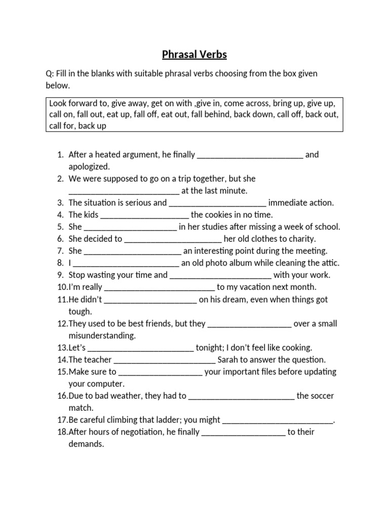 Phrasal Verbs Worksheet | PDF