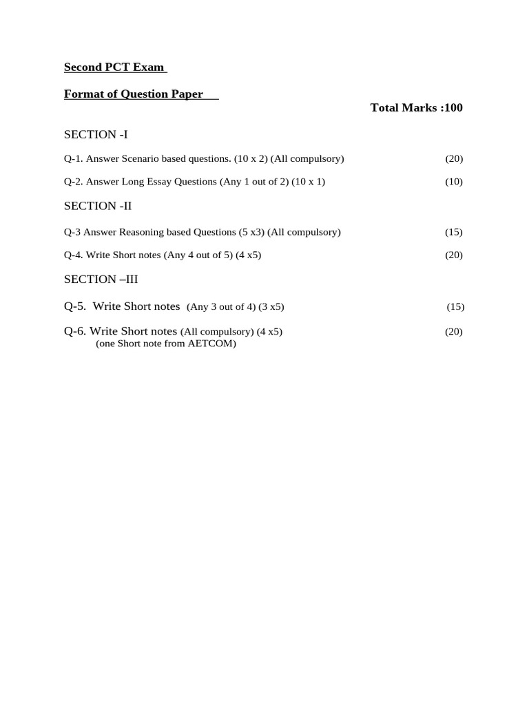 Format of PCT Question Paper | PDF